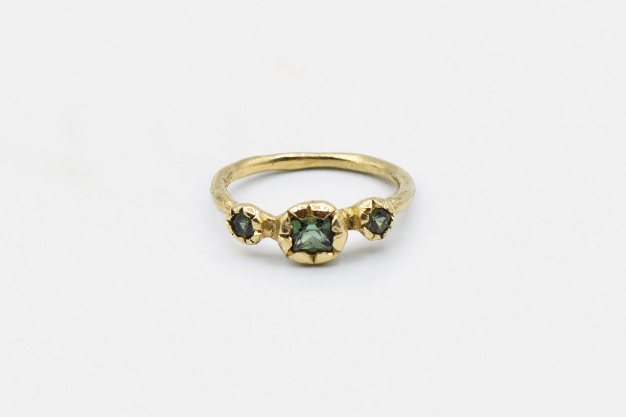 Three point ring - 14k gold with green sapphires - Ready to ship – Kaye ...