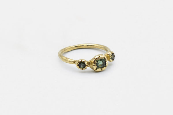 Three point ring - 14k gold with green sapphires - Ready to ship – Kaye ...