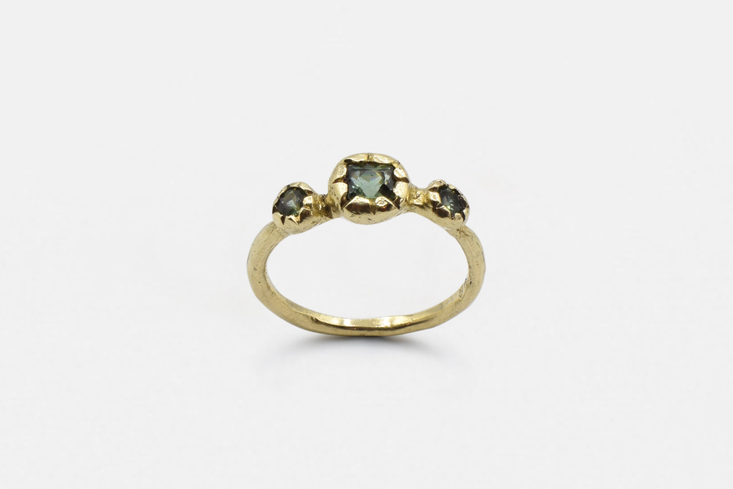 Three point ring - 14k gold with green sapphires - Ready to ship – Kaye ...